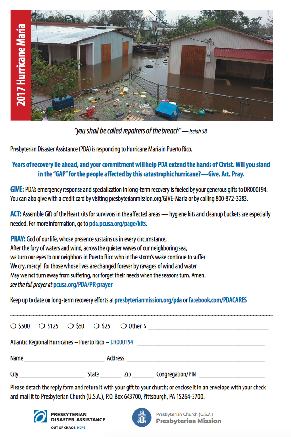 Hurricane Maria bulletin insert - The Presbyterian Outlook